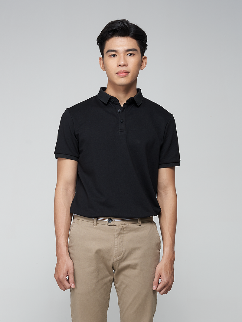 Áo Polo Trơn Twill Solid PO014 Màu Đen - Mã SP: PO014-DEN