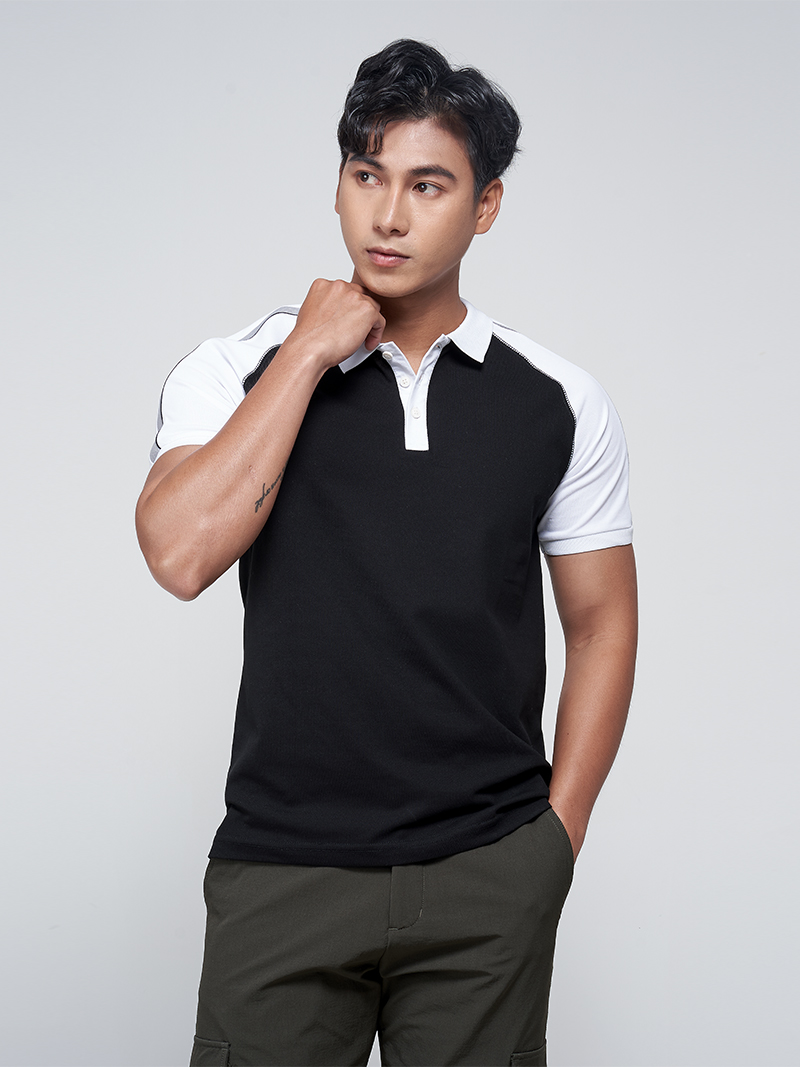 Áo Polo Raglan Phối Lưới PO018 Màu Đen - Mã SP: PO018-DEN