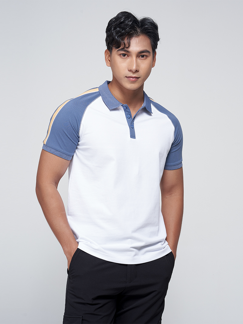 Áo Polo Raglan Phối Lưới PO018 Màu Trắng - Mã SP: PO018-TRA