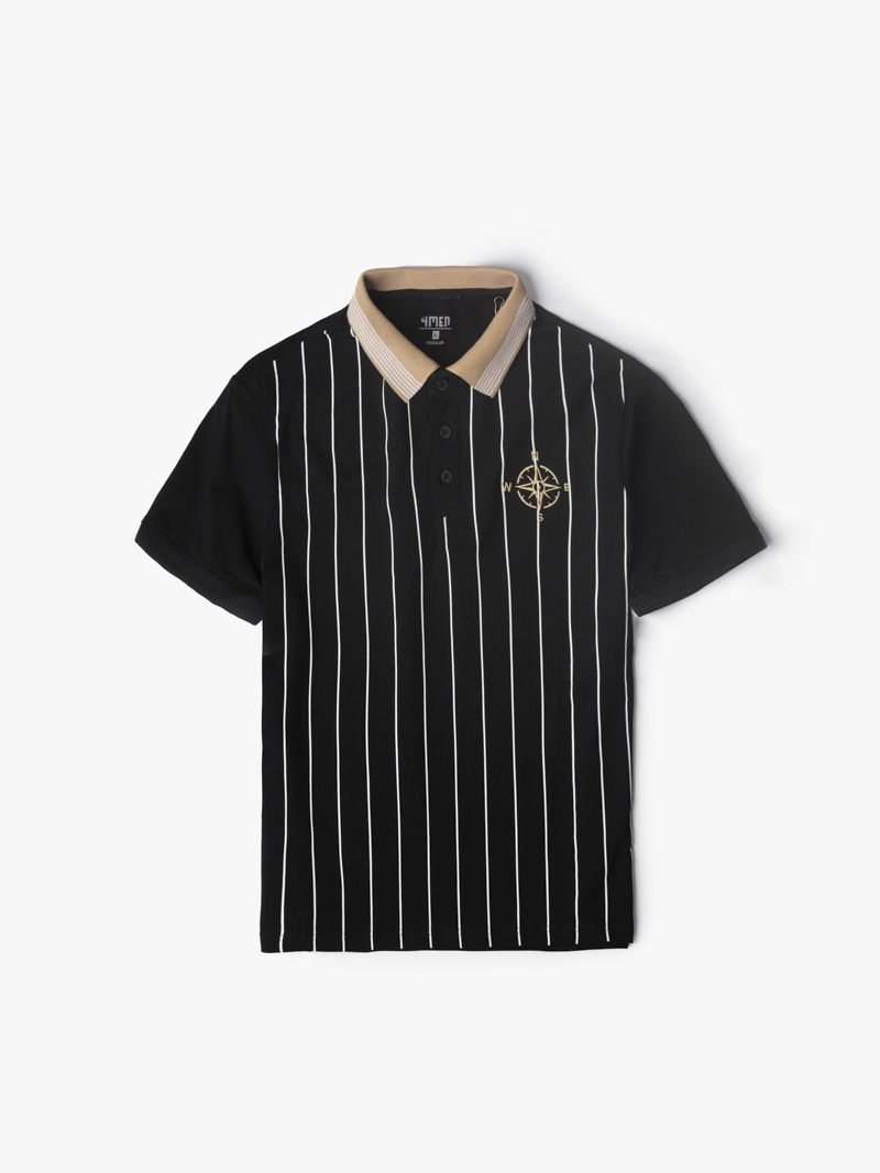 Áo Polo In Sọc Phối Bo Compass Form Regular PO067 Màu Đen - Mã SP ...